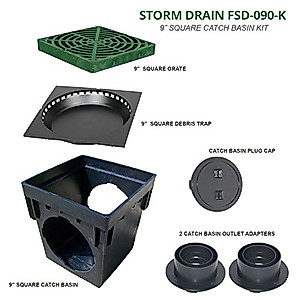 Storm Drain 9-in. Square Catch Basin Yard Drainage Kit with Debris Trap Green Grate