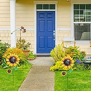 YEAHOME Garden Decor for Outside, 2 Pack Sunflower Garden Stakes Spring Decor, Metal Flowers with Shaking Head Yard Art for Outdoor Yard Lawn Patio Decoration