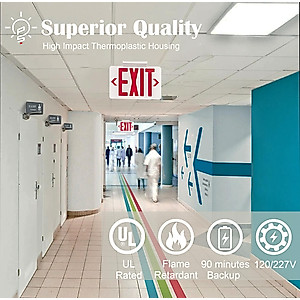 Gruenlich LED Exit Sign, Emergency Light with Double Face and Battery Backup, UL 924 Qualified, AC 120/277V, US Standard Hardwired Red Letter Exit Lights Combo for Business, 1-Pack