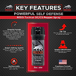 NW Self Defense Products Redd, Tactical OC/CS Pepper Spray - Flip Top Stream (2 oz)