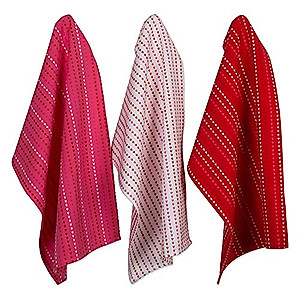 DII Valentine's Day Collection Kitchen, Dishtowel/Dishcloth Set, Hearts Dobby Stripe, 6 Piece