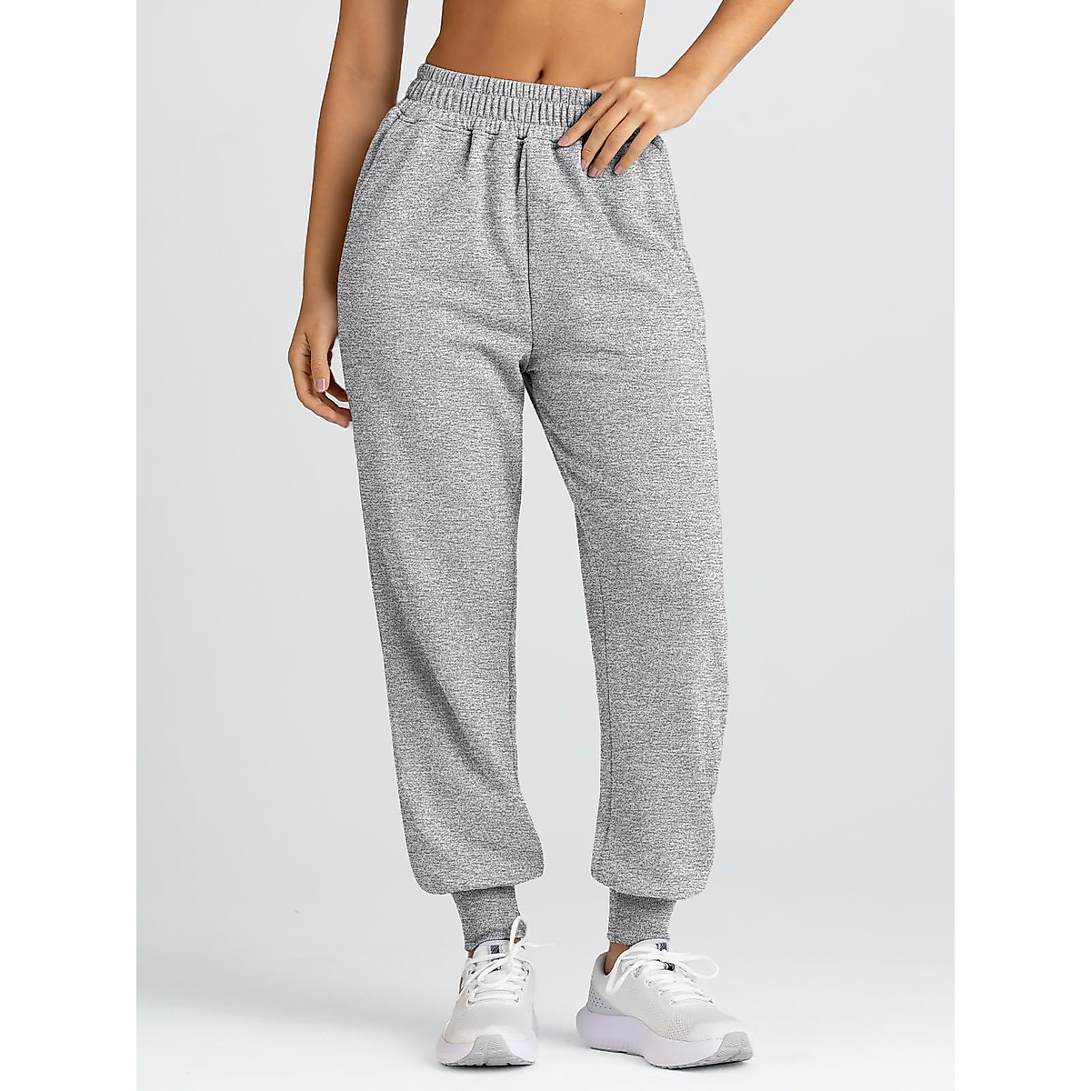 AUTOMET Womens Sweatpants Cinch Bottom Lounge Baggy Cotton Pants Joggers High Waist Fall Athletic Pant with Pockets Grey
