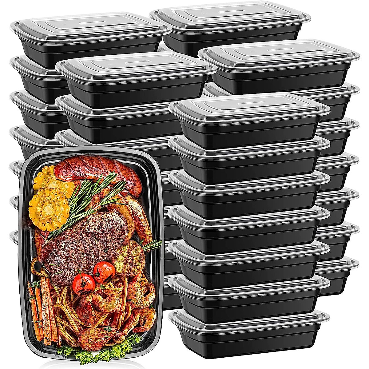 MORDEN MS Meal Prep Container With Lids, 50 PACK Reusable Food Storage Container Plastic Bento Lunch Boxes Travel To-Go Food Containers, Single Compartment Portion Control,33oz