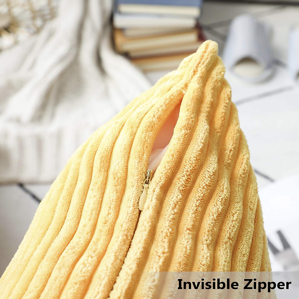 Home Brilliant Yellow Throw Pillow Covers 18x18 Set of 2 Super Soft Couch Pillow Covers Decorative Striped Corduroy Mustard Throw Pillows for Couch Bed Spring, 18 x 18 inch, Sunflower Yellow