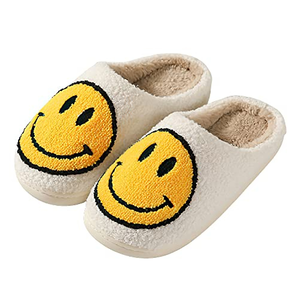 Happy Face Slippers for Women Soft Plush Comfy Warm Couples Slides Home Slippers Non-Slip Flat Slipper for Indoor Outdoor