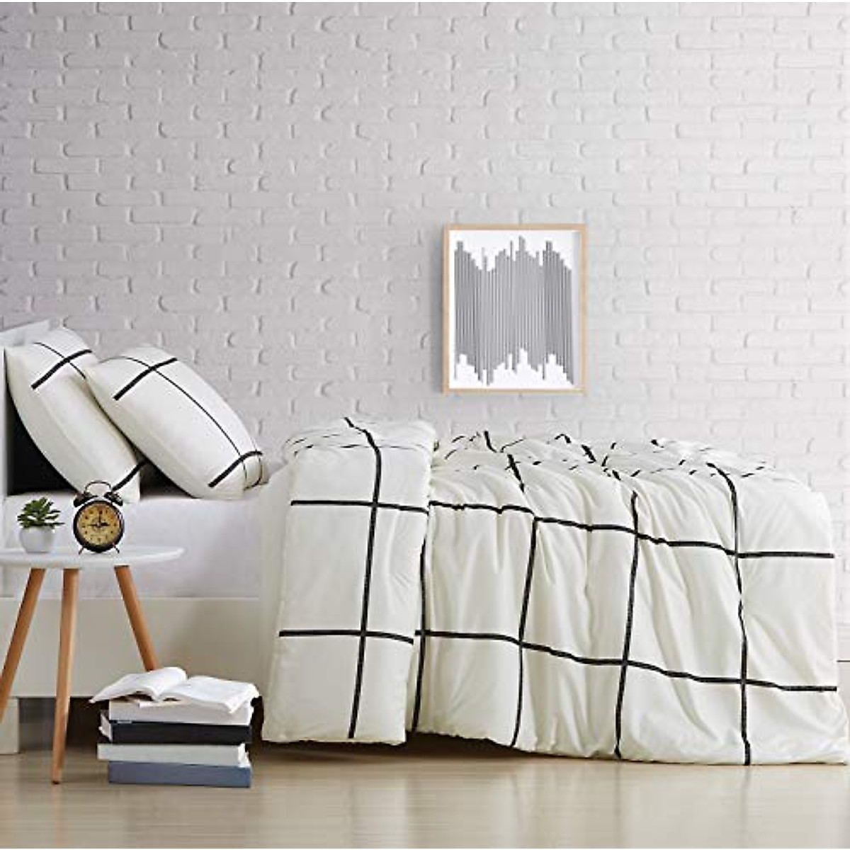 Truly Soft Everyday Kurt Black and White Stripe Comforter, Full/Queen, Windowpane, Kurt Windowpane