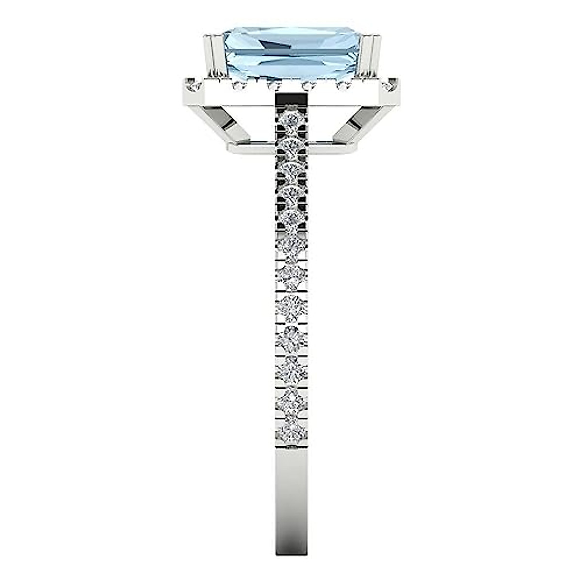 Clara Pucci 1.98 ct Emerald Cut Solitaire Halo Genuine Natural Aquamarine Engagement Promise Anniversary Bridal Ring 18K White Gold 3.5