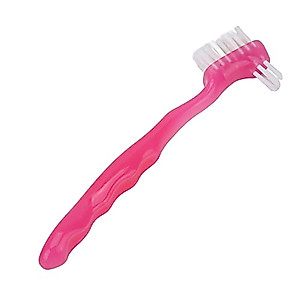 Denture Brush, Doublesided Safe Ergonomic Denture Brush for Home Travel (Pink)
