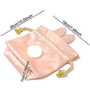 Honbay Drawstring Silk Bag Cosmetic Pouch Jewelry Bag Gift Wrapping Bag with Cute Rabbit Ear (Pink)
