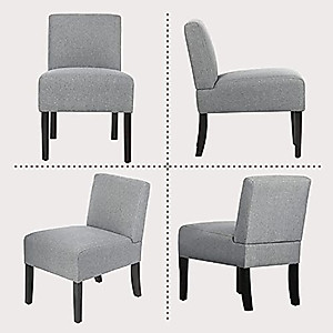 Armless Accent Chair Set of 2, Modern Living Room Chairs with Thick Cushion & Solid Wood Legs, Fabric Comfy Bedroom Slipper Accent Corner Side Chair Living Room Furniture, Grey