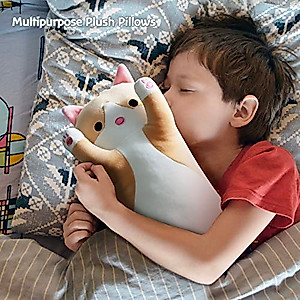 Colixpet Cat Plush Soft Long Body Pillow, Cute Cat Stuffed Animals Cuddly Plushies Kitten Plush Throw Pillow Doll Toy Gift for Christmas Birthday Girls Boys Brown 50cm/19.68Inch