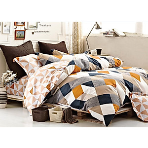Eikei Home Minimal Style Geometric Shapes Duvet Quilt Cover Modern Scandinavian Design Bedding Set 100-percent Cotton Soft Casual Reversible Block Print Triangle Pattern (King, Copper)