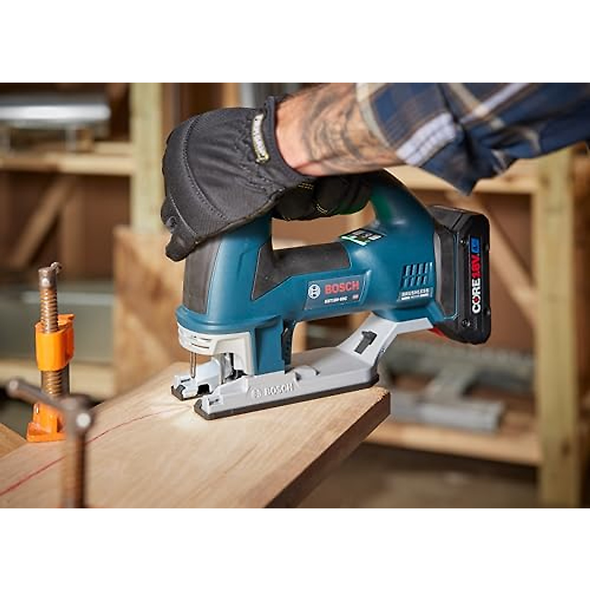 BOSCH GST18V-60CN 18V Brushless Connected Top-Handle Jig Saw, 3,800 SPM, LED Light, Tool-free Blade Change (Bare Tool)