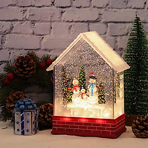 Eldnacele Musical Snow Globe House with Timer, Lighted USB/Battery Operated Swirling Singing Water Glittering Lantern, Christmas Snow Globes House Holiday Festival Decoration- Snowman