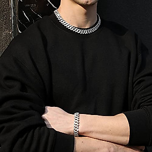 HDMENC Mens Miami Cuban Link Chain Necklace 12mm Diamond Prong Cuban Chain 18/20/24inch Length Hip Hop Jewely with Gift Box