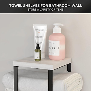 Towel Racks for Bathroom, Wall Mounted Towel Holder with Wood Shelf, Metal Bathroom Towel Rack for Towel Storage and Organization, White Bathroom Towel Holder, Rolled Towel Racks for Bathroom - White