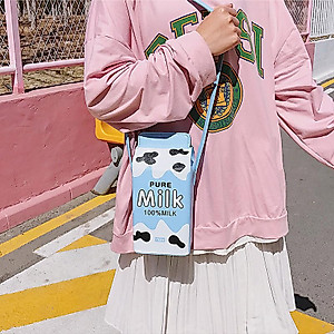 WLC Milk Carton Purse Female Bag, Ladies' PU Shoulder Handbag, White