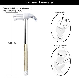 YOUMI 6 in 1 Metal Hammer & Screwdriver Multitool Set with Anti-Slip Grip Handle Slotted/Flat Head Phillips Screwdriver Nail Puller and Claw Hammer Best Gift for Sweetheart(Silver Yellow)