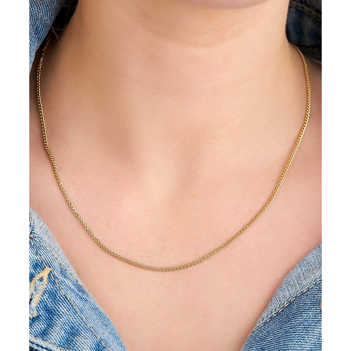 Barzel 18K Gold Plated Curb/Cuban Link Gold Chain Necklace 2MM, 3MM, 4MM, 5MM For Women or Men - Made In Brazil (24 Inches, 2MM Gold)