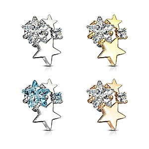 Pierced Owl 14GA Stainless Steel Internally Threaded CZ Crystal Star Cluster Dermal Anchor Top (Gold Tone)