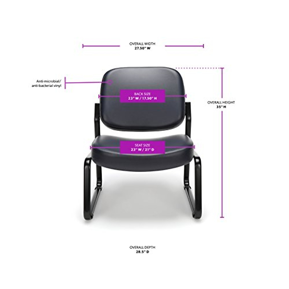 OFM Big & Tall Armless Guest and Reception Chair, Black