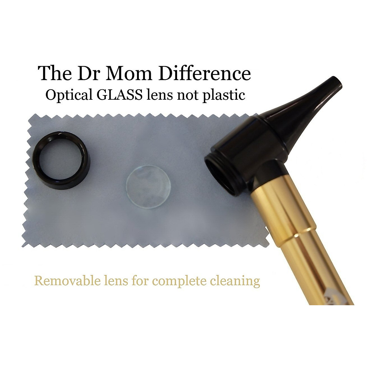 Hard CASE - Third Generation Dr Mom Slimline Stainless LED Pocket Otoscope Now Includes True View Full Spectrum LED and Pocket Clip in Hard Plastic case for Travel - Gold