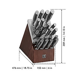 HENCKELS Graphite 20-pc Self-Sharpening Knife Set with Block, Chef Knife, Paring Knife, Utility Knife, Bread Knife, Steak Knife, Brown, Stainless Steel