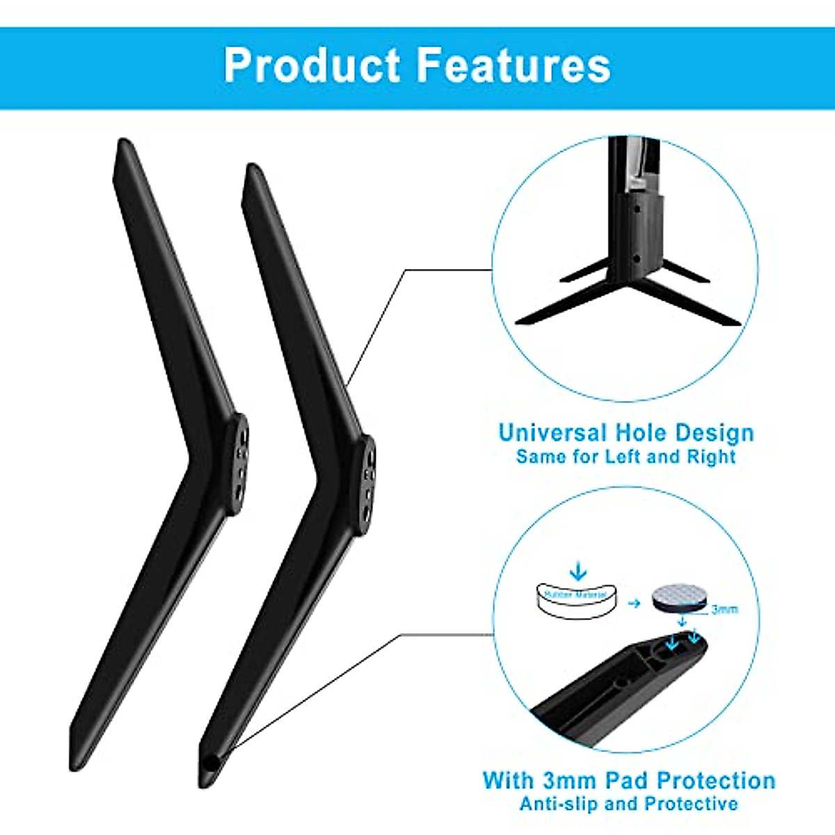 TV Stand Base TV Legs Compatible with TCL 32 40 43 49 50 55 75 Inch 4K UHD HDR Roku Smart TV, TV Stand Legs for TCL TV Model 32S330, 40S303, 43S423, 49S403, 50S425, 55S421, 65S425, 75S435