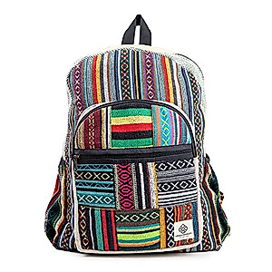 Large Hemp Backpack Bag - Multi Functional Pocket Knapsack Eco Friendly Unisex Hiking Casual Daypack Bag Durable Rucksack by Freakmandu