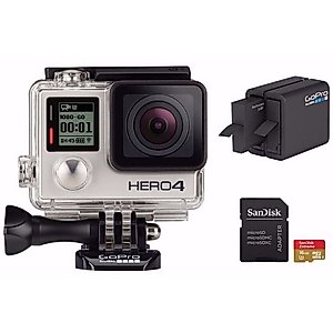 GoPro HD Hero4 Silver Action Camcorder with Dual Battery Charger and 16GB MicroSD Card