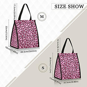 Sletend Insulated Lunch Bag Pink Leopard Print Leakproof Cooler Lunch Tote For Adults & Kids,Wide Open Foldable Portable Lunch Tote, for Office Work School Picnic Beach