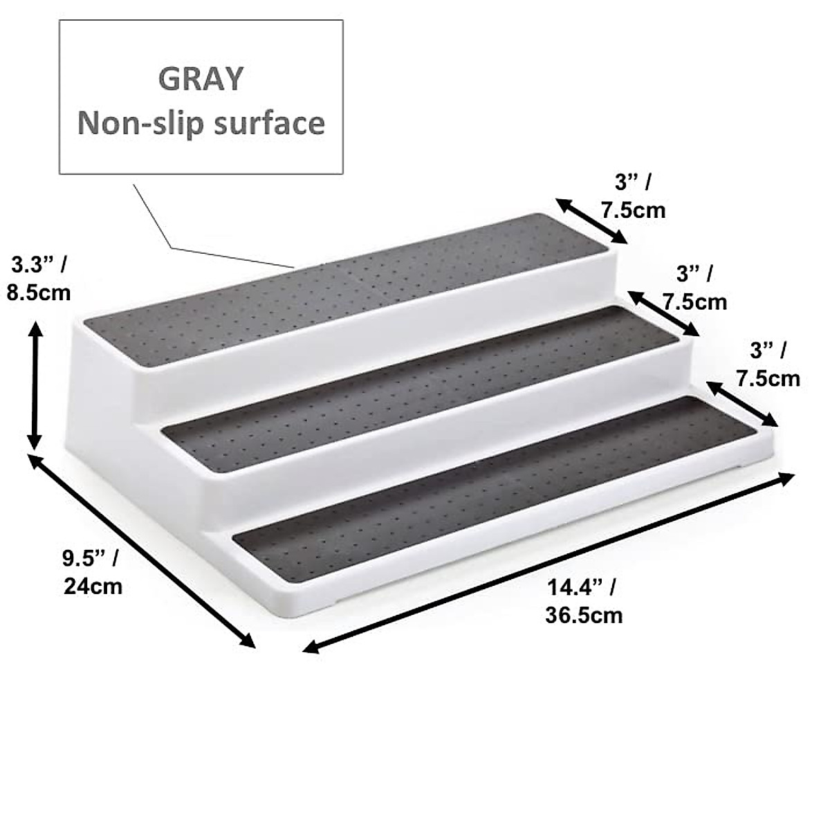 3pcs/pack Non Skid 3 Tier Lazy Susan White Grey Silicon Surface Spice Racks Kitchen Can Shelf Home Countertop Organizer Bathroom Storage Pantry Cabinet, 14.4"/36.5cm (W) X 9.5"/24cm(D) X 3.3"/8.5cm(H)