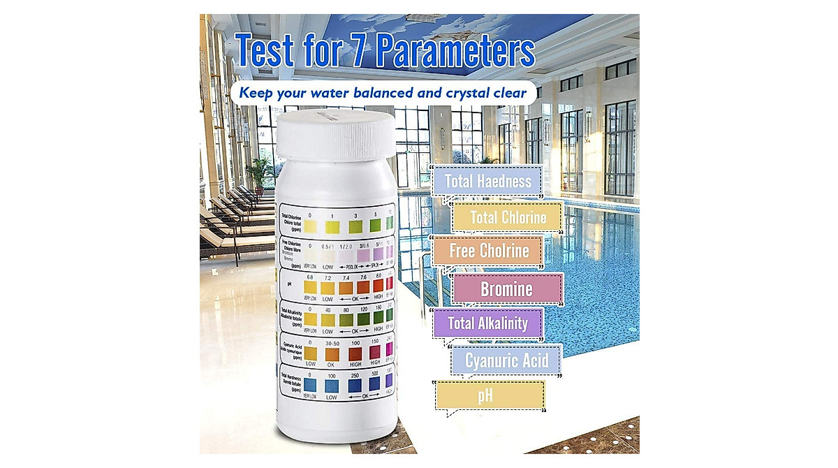 SuperCheck 6 Ways Pool Testing Strips, 7 Parameters, 100 Count, Pool ...