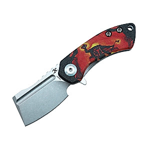 KANSEPT Mini Korvid Pocket Knife, Folding Knife for EDC with 1.45''154CM Cleaver Blade and G10 Handle with Sleepy Hollow Print, Mini Cleaver Flipper for Everyday Carry T3030S2