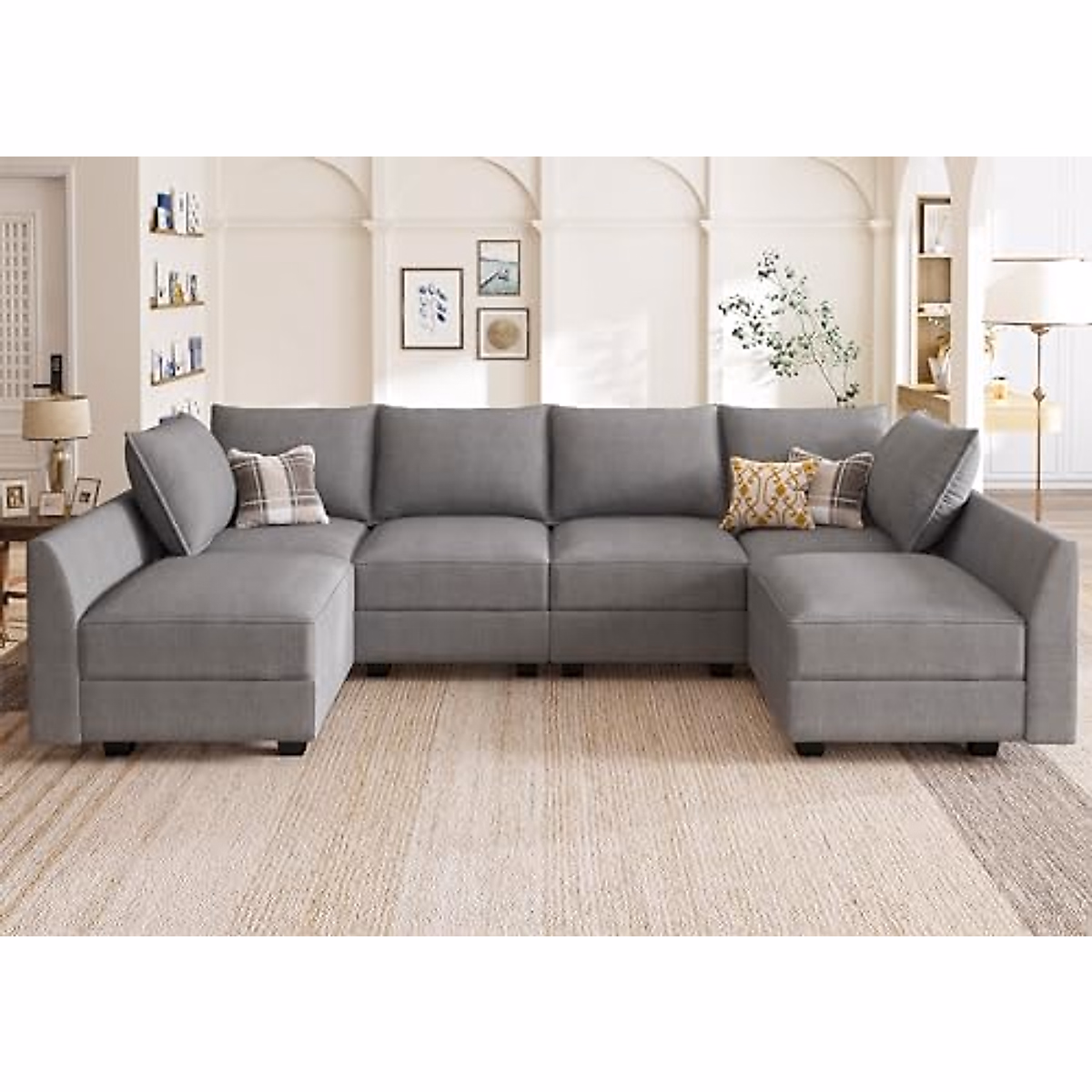HONBAY Modular Sectional Sofa U Shaped Sectional Modular Sofa with Storage Convertible Modular Sectional Couch for Living Room, Grey