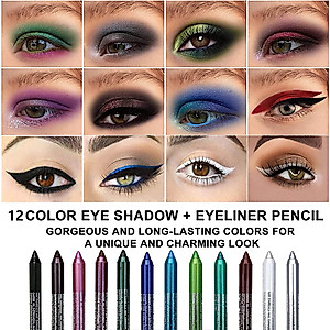 evpct 6Pcs Blue Colored Glitter Eyeliner Pencils Set delineadores de colores para ojos ojos contra el agua Dark Light Blue Green Purple Red Pink Metallic Colorful Liquid Eye Liner Set Women Waterproof