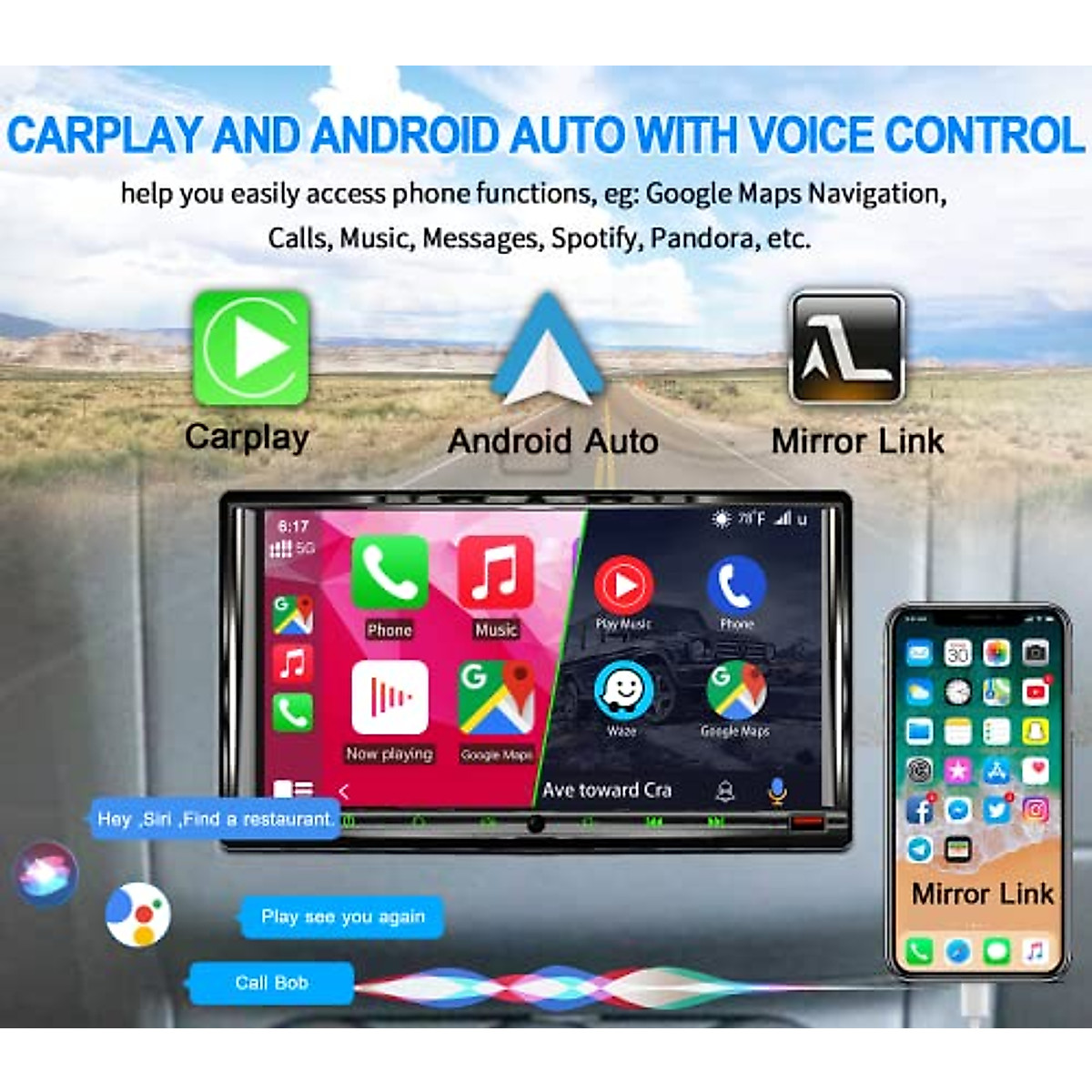 1280x720 HD Non-Glare Touch Screen Car Stereo with 30 Segment EQ,7 Inch Double Din Stereo for Apple Carplay & Android Auto with Bluetooth 5.2,Car Radio with Backup Camera, Mirror Link/SWC/FM/AM