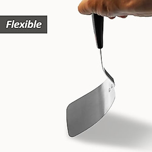 Stainless Steel Flexible Spatula Solid Turner, XiaoZu Thin Metal Spatula for Cast Iron Skillet, Thin Blade and Heat Resistant Silicone Handle, Great for Egg, Cookie, Meat, Crep, Large