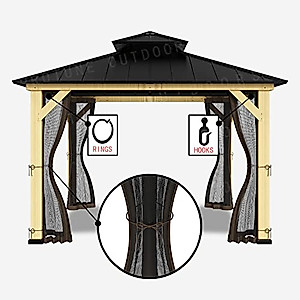 12-ft x 12-ft Gazebo Netting Replacement,Universal 4-Panel Mosquito Netting for Gazebo with Zippers(Only Netting)-Brown