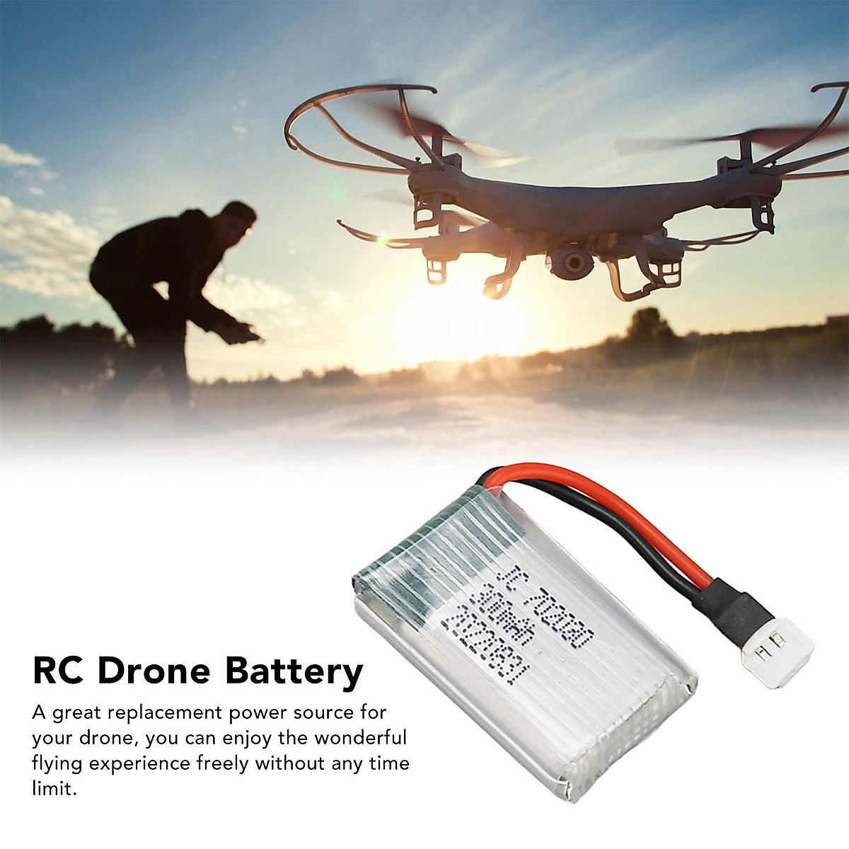 300mAh RC UAV Drone Replacement Battery - 702030 3.7V Lithium Battery Accessory for FQ777 F180 FY530 U816 Drones