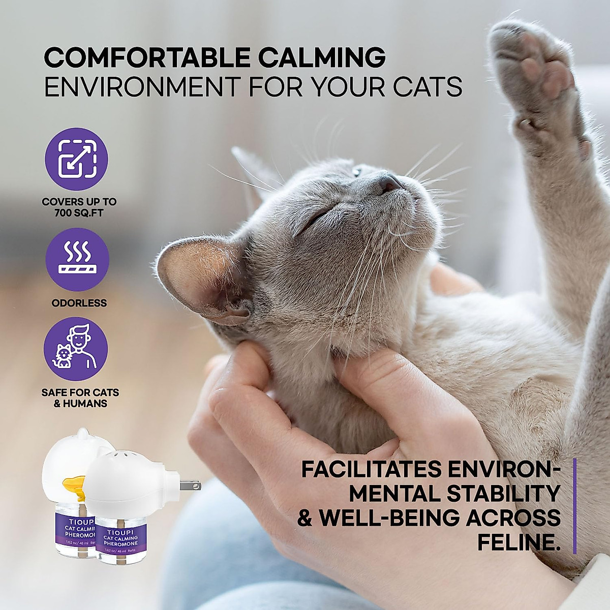 Cat Calming Pheromone Diffuser : Cat Calming Diffuser Advanced for Cat Anxiety Stress - Cat Pheromone Diffuser Reduce Cats Spraying, Fighting & Scratching Relaxuble Calming for All Of Cats 48ml x 2