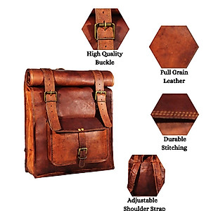 URBAN DEZIRE Men's Leather Vintage Roll On Laptop Backpack Rucksack knapsack college bag