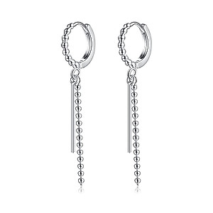 SLUYNZ 925 Sterling Silver Bead Ball Hoop Earrings for Women Teen Girls Minimalist Bar Hoop Earrings Dangle (A-Silver)