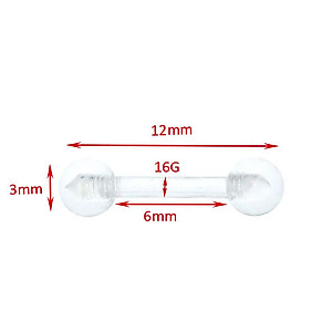 Oasis Plus 10pcs 16G Clear Bioplast Bone Retainer Piercing for Helix Tragus Conch Rook Daith 3mm UV Acrylic Ball