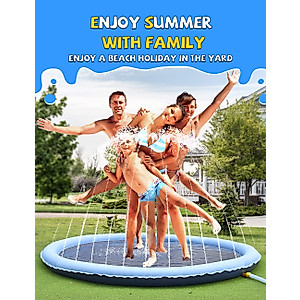 VISTOP Non-Slip Splash Pad for Kids and Dog, Thicken Sprinkler Pool Summer Outdoor Water Toys - Fun Backyard Fountain Play Mat for Baby Girls Boys Children or Pet Dog (67 inch, Blue&Blue)