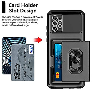 Vofolen Case for Samsung Galaxy A53 Wallet Credit Card Holder ID Slot Sliding Door Hidden Pocket with 360°Swivel Kickstand 3 in 1 Hybrid Bumper Rugged Phone Case for Samsung Galaxy A53 Case Black
