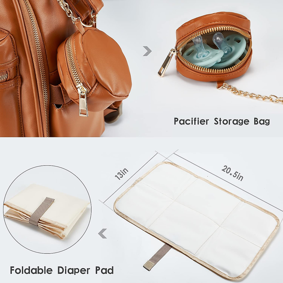 Baby Diaper Bag, Mini Leather Mom Baby Backpack Outdoor Travel Portable Mommy Bag With Diaper Pad, Pacifier Holder