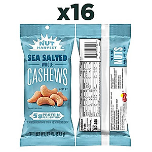 Nut Harvest, Sea Salted Whole Cashews, 2.25 Ounce (Pack of 16)