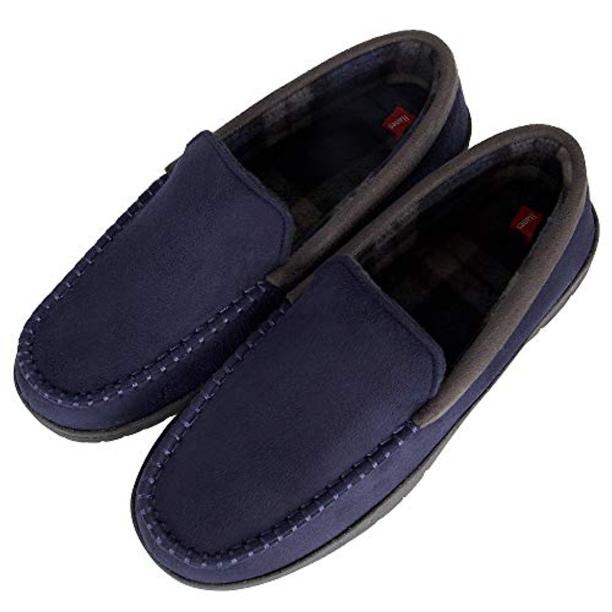 Hanes Men's Moccasin Slipper House Shoe With Indoor Outdoor Memory Foam Sole Fresh Iq Odor Protection, Navy, Large