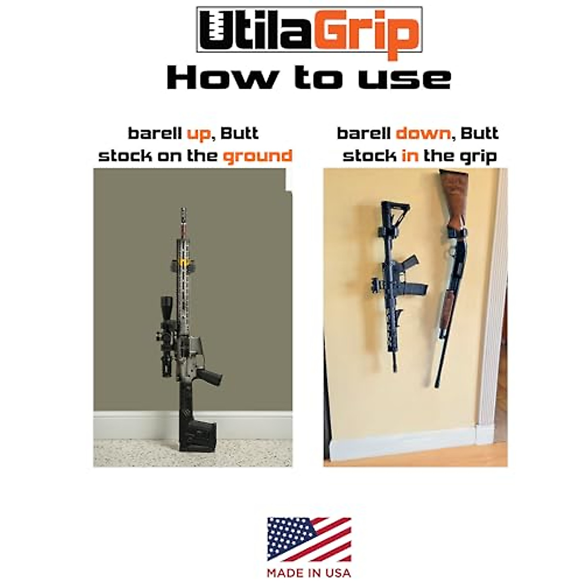 QuiverGrip UtilaGrip Single Shotgun & Rifle Gun Rack - Gun Rack - Wall Mount - Wall Organizer - Weapons Rack - Adjustable Firearm Storage - Wall Mounted Gun Holder